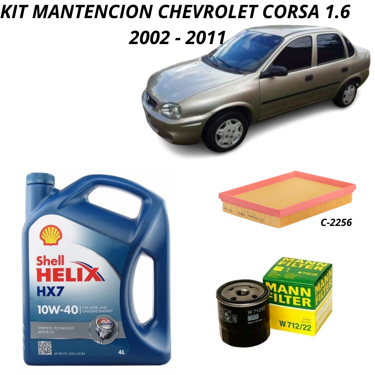 KIT MANTENCION CHEVROLET CORSA 1.6 2002 AL 2011 SHELL HELIX HX7 10W40 ...